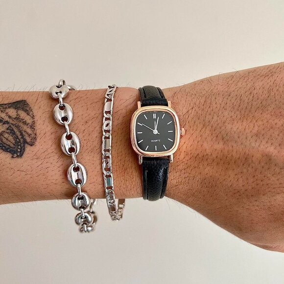 Accessories | 200s Vintage Style Cute Square Black Leather Luxury Watch ...